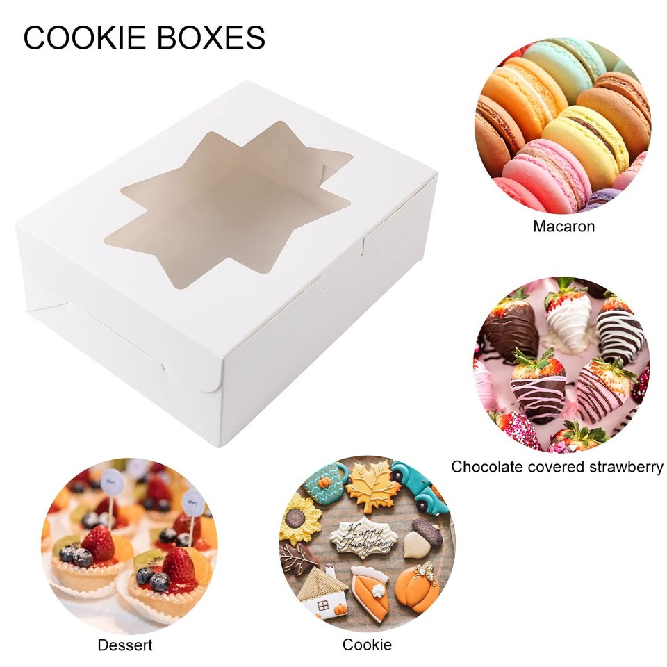 24pcs Bakery Boxes, 8x6x2.5 Inches 3 Style Windows Cookie Boxes, Treat Boxes ... | eBay