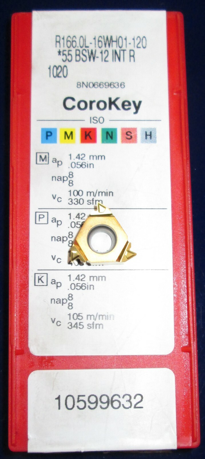 8 NEW SANDVIK THREADING INSERTS R166.0L-16WH01-120 GRADE 1020(55 BSW-12 ...