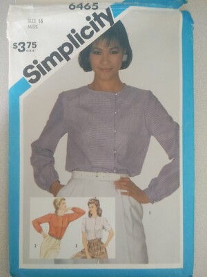 Vintage 1980s Simplicity 6465 Misses' Asymetrical Button Loop Blouse ...