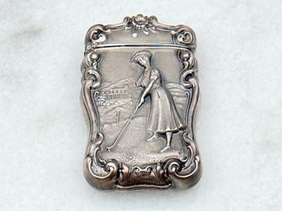 Rare American Sterling Silver Art Nouveau Vesta Case Lady Golfer ...