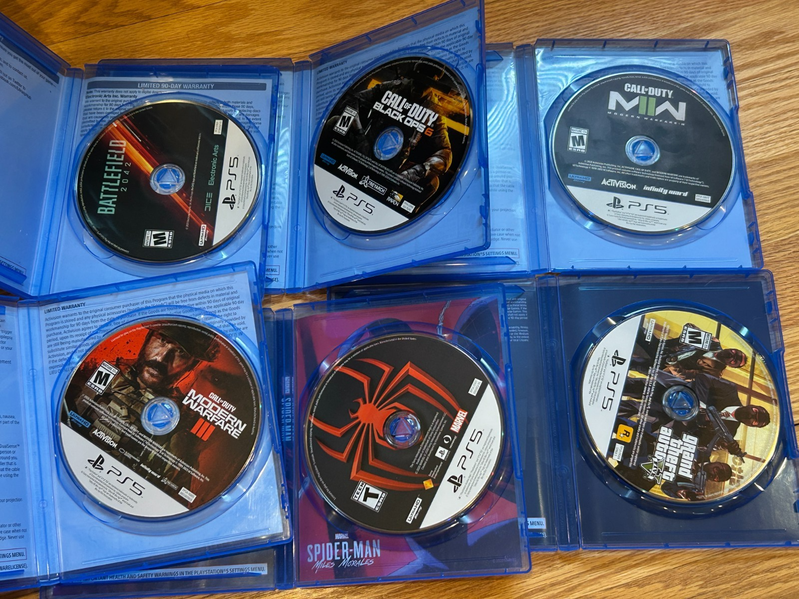 Lot of 6 Video Game Discs for PS5 Call of Duty Black Op GTA V Spiderman ...