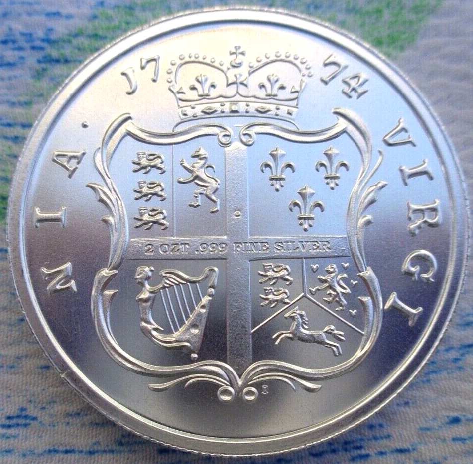 2 oz. 1774 VIRGINIA SHILLING coin tribute thick BU round .999 fine ...