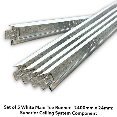 Set of 5 White Main Tee T-Bar Runners - 2400mm x 24mm 2.4 Meter ...