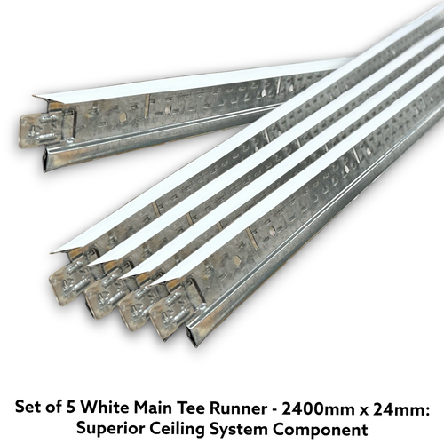 White Main Tee Section Runner 2400mm x 24mm 2.4m Suspended Ceiling Grid ...