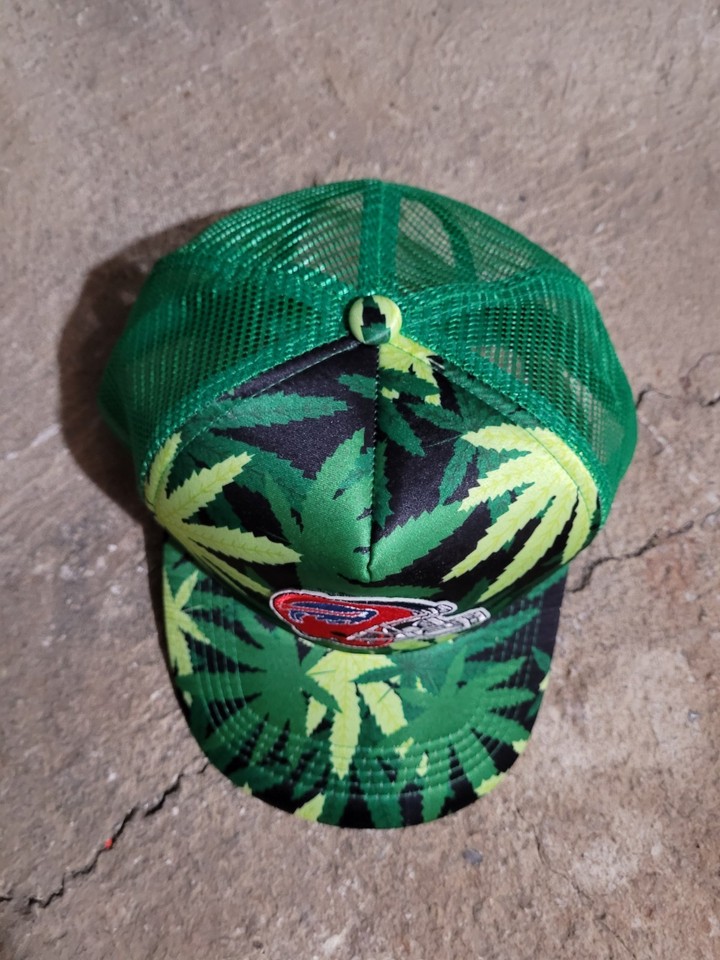 Buffalo Bills Marijuana Trucker Hat Snapback Ultra Rare Red Helmet Weed ...