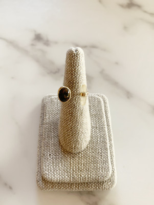 Melissa Joy Manning 14k Gold Raw Sapphire/Dino Bone Open Faced Ring ...