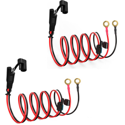 2 x 2FT Battery Terminal Ring SAE Connector Harness Charger Cable ...