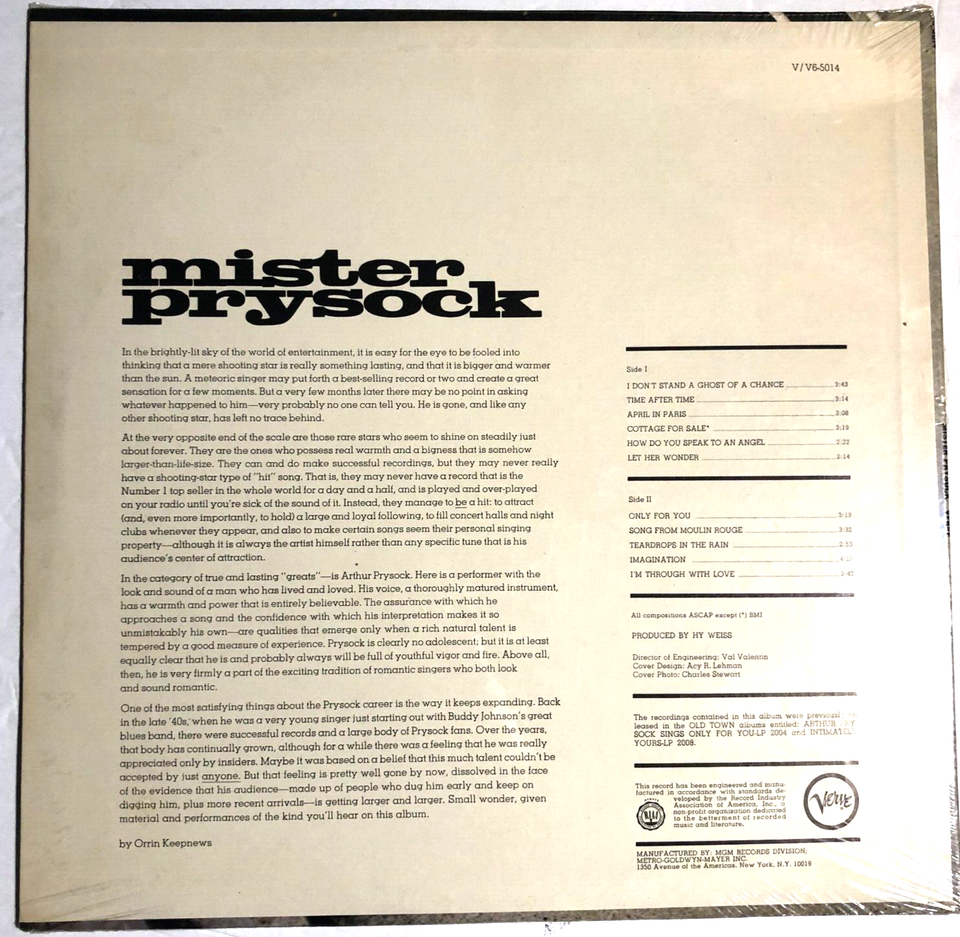 Mister Prysock by Arthur Prysock Lp 1967 jazz vocal still sealed mint ...