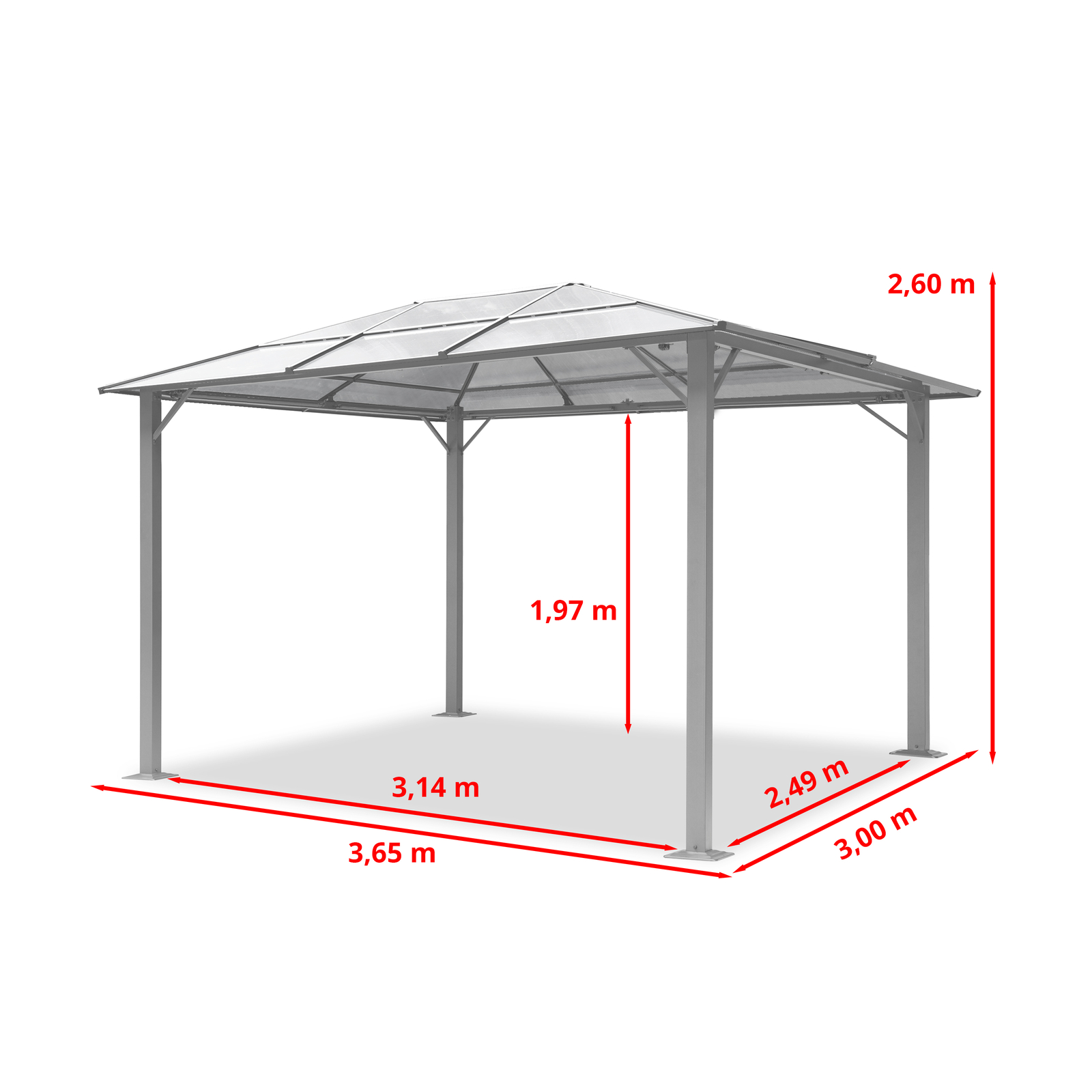 Garden gazebo 3x3 3x3.65 m hardtop polycarbonate pavilion sides ...