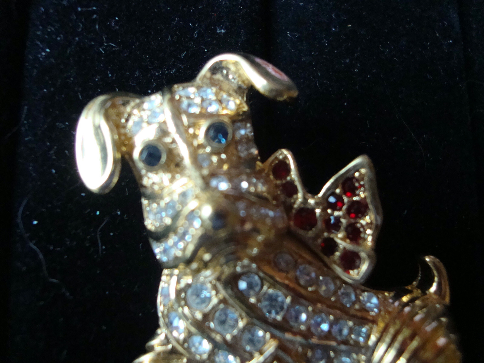 Vtg KJL Kenneth Lane Gold Tone Rhinestone Dog Terrier w/ Bow Pin Brooch ...