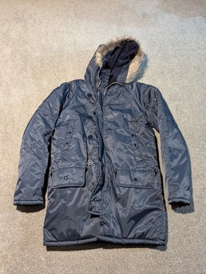 N-3B Snorkel Parka Mens Small Blue 70s Military Faux Fur Ruff Coat ...