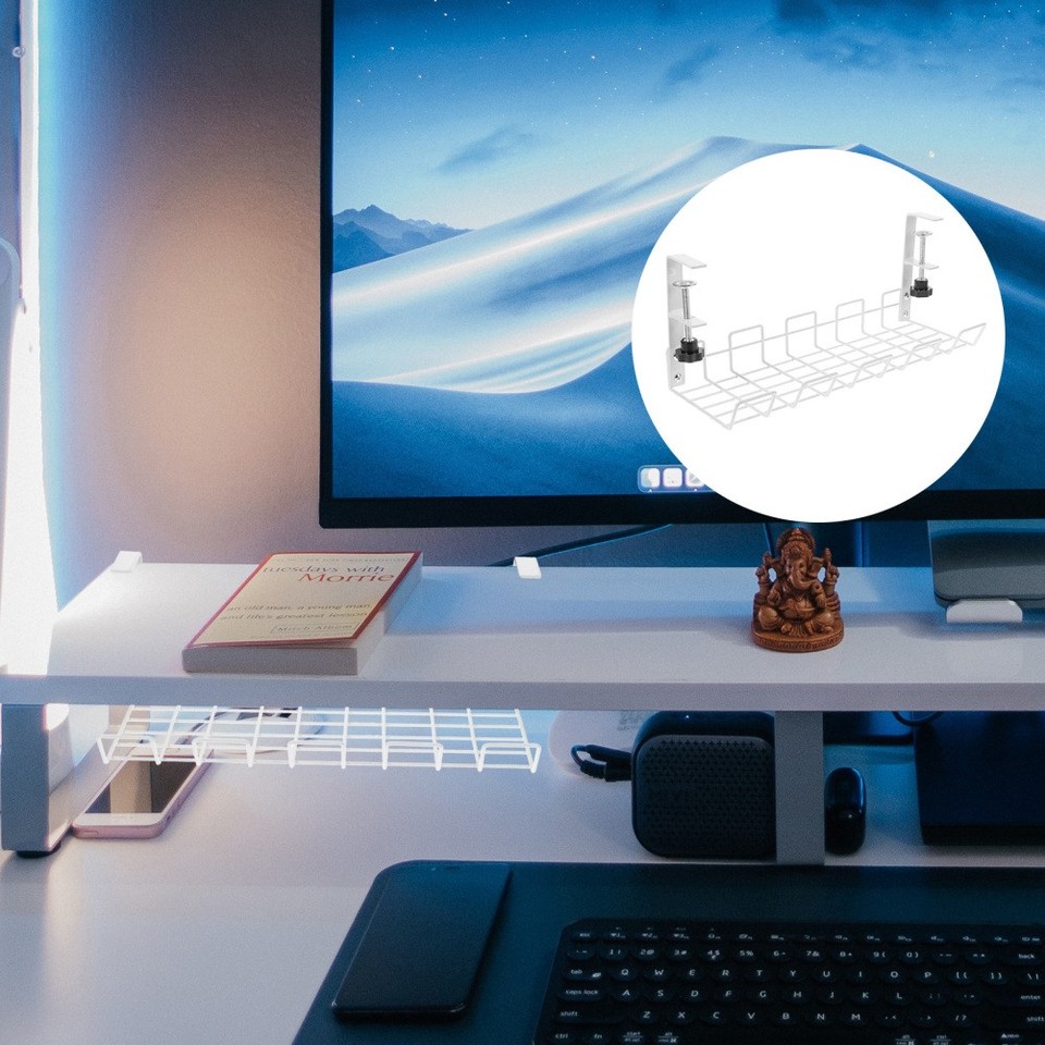 under Desk Shelf Chic Wire Storage Rack Container Cable Management Tray ...