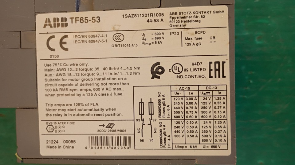 ABB TF65-53 44 to 53Amp Thermal Overload Relay | eBay