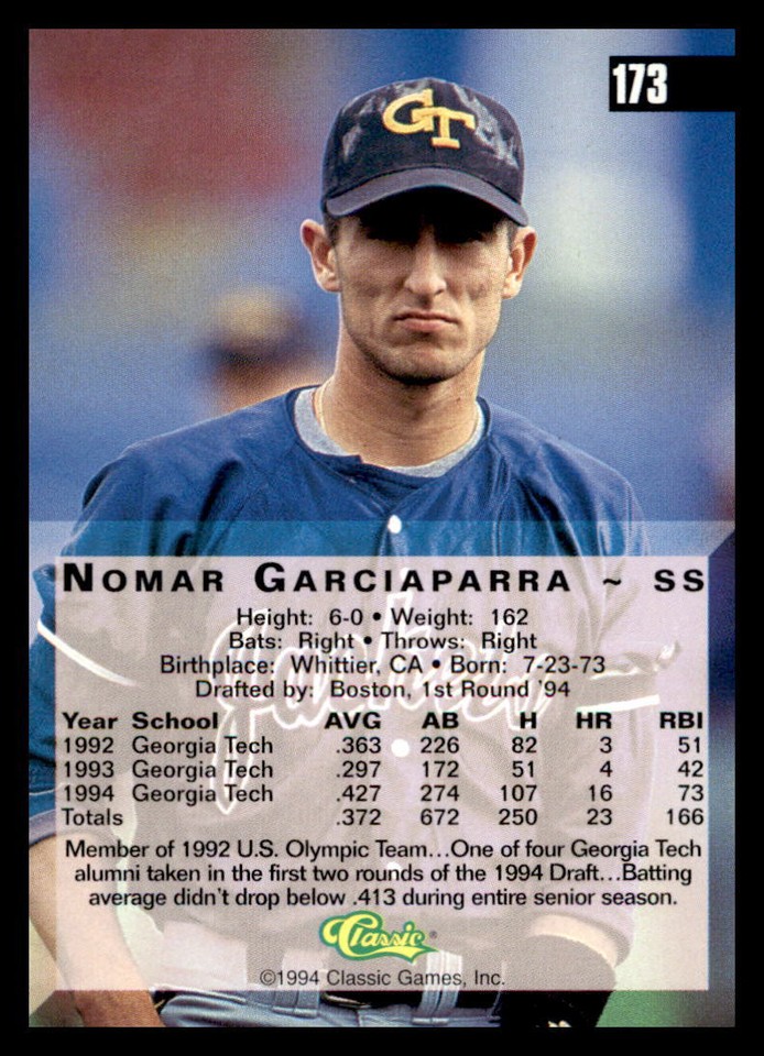 1994 Classic #173 Nomar Garciaparra Georgia Tech | eBay