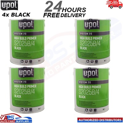 4x U-Pol 2K HS High Build Paint Primer 4:1 4 Litre BLACK S2025B - FAST ...