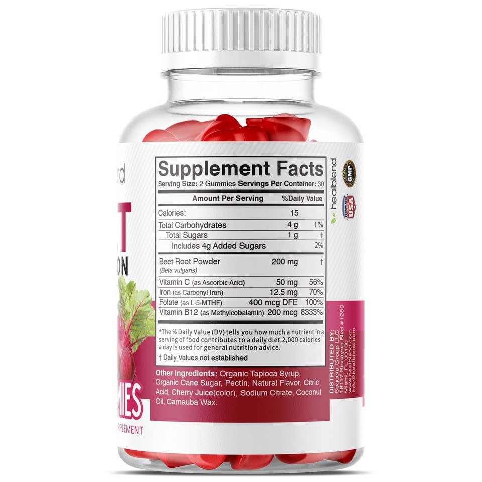 Beet Root Gummies 200mg. Nitric Oxide Booster Beets with Iron for Heart ...
