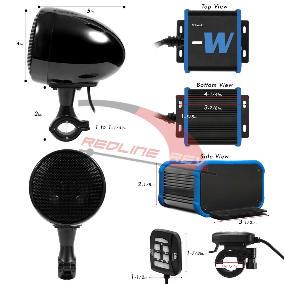 Waterproof Amp Bluetooth Motorcycle Stereo Speaker System Audio FM ...