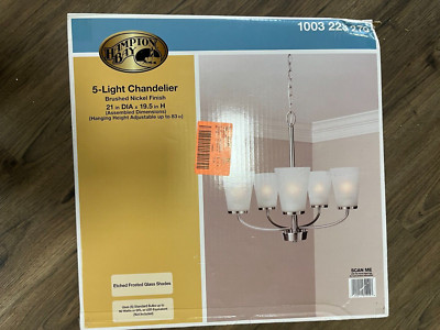 1003223279 Hampton Bay 5-Light Brushed Ni Chandelier w/ Frosted Glass ...
