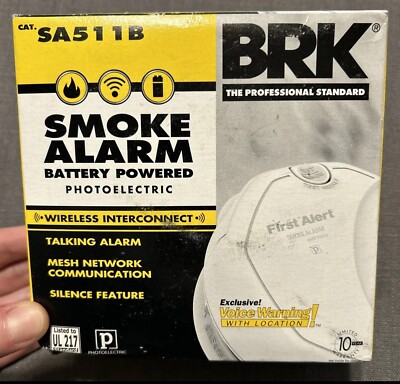 BRK Smoke Alarm SA511B Battery Powered Alarm by First Alert, Talking ...