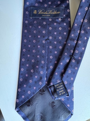 Brooks Brothers Makers Silk Tie Dotted Foulard Navy Pink Necktie 3 3/4 ...