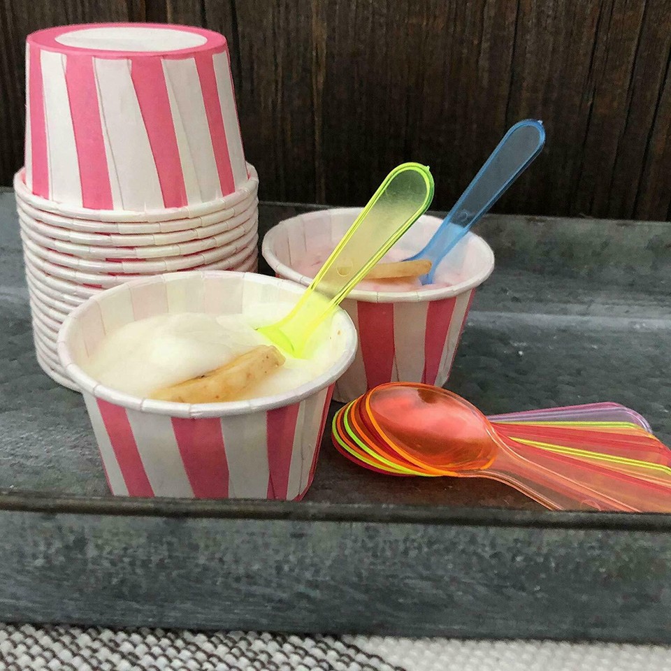 (150) 3" Mini Taster Spoons Tasting Tiny Clear Plastic Brightly ...