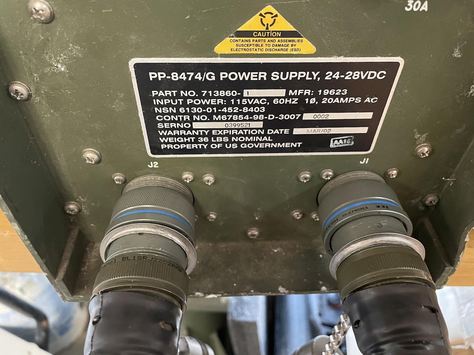 MILITARY PP-8474 G POWER SUPPLY 13 FOOT AC INPUT & DC OUTPUT CABLE ...