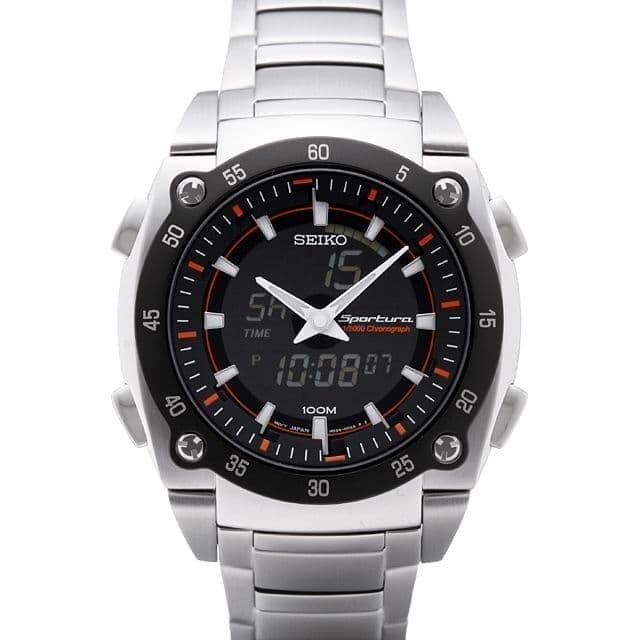 SEIKO Sportura SNJ019 Chrono Watch Steel Analog Digital Duo Dual ...
