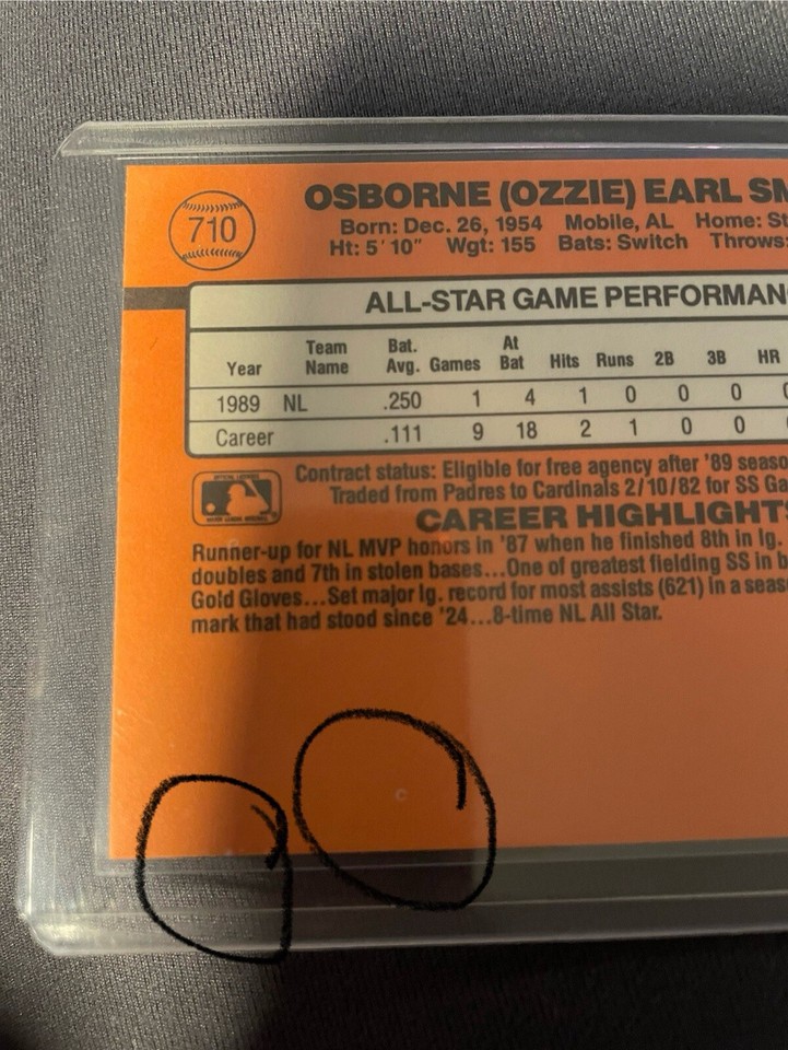 Ozzie Smith Donruss 1990 *DUAL ERROR BASEBALL CARD* Extremely Rare MINT ...