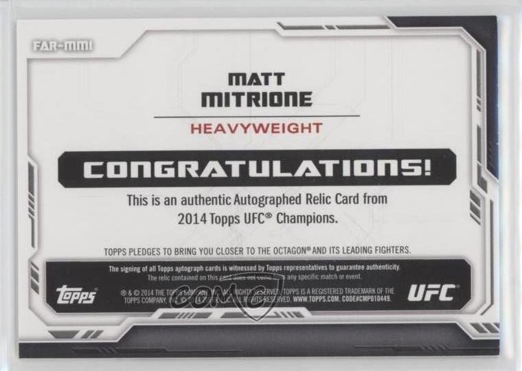 2014 Topps UFC Champions Fighter Auto Relics Matt Mitrione #FAR-MMI ...