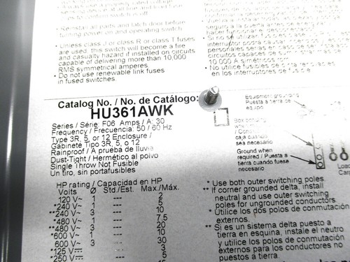 SQUARE D HU361AWK SER. F06 600VAC 30A NSNP | eBay