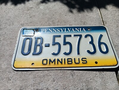 PA Omnibus LIcense Plate Over 3 Yrs Old Collectible OB- 55736 (D) | eBay