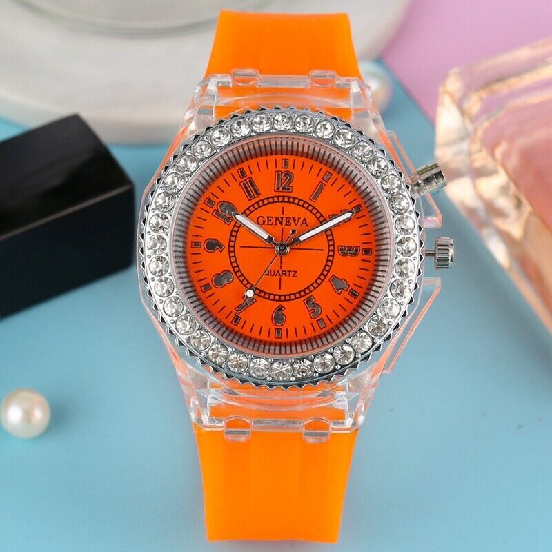 Fashion Men Women Wrist Watch LED Backlight Crystal Quartz Silicone ...