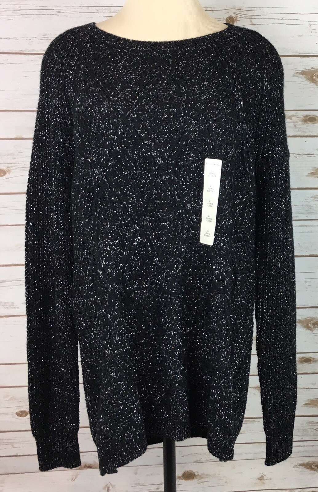 Studio Works Pullover Sweater Womens XL Black w/Silver Scoop Neck Side ...