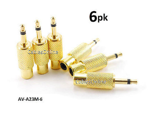 6-PACK RCA Female to 3.5mm Mono Male Plug Gold-Plated Audio Adapter, AV ...