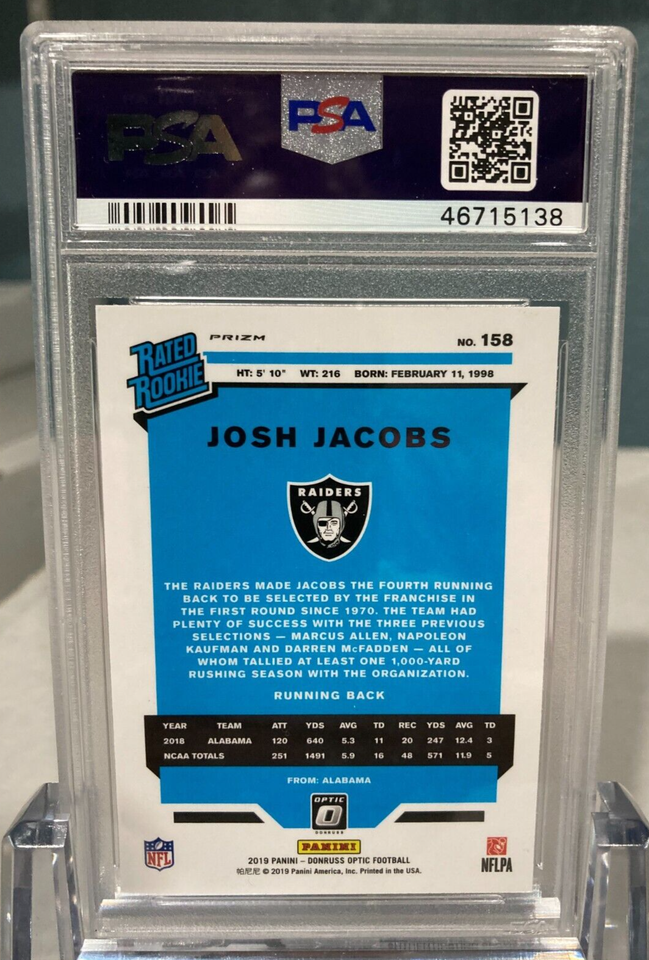 2019 Josh Jacobs RC Donruss Optic HOLO Prizm #158 PSA 9 MINT Rookie | eBay