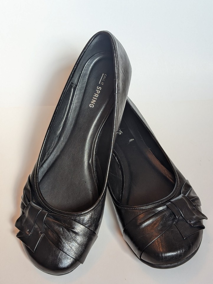 Black Leather Round Toe Ballet Flat Women's 10 Shoe | eBay