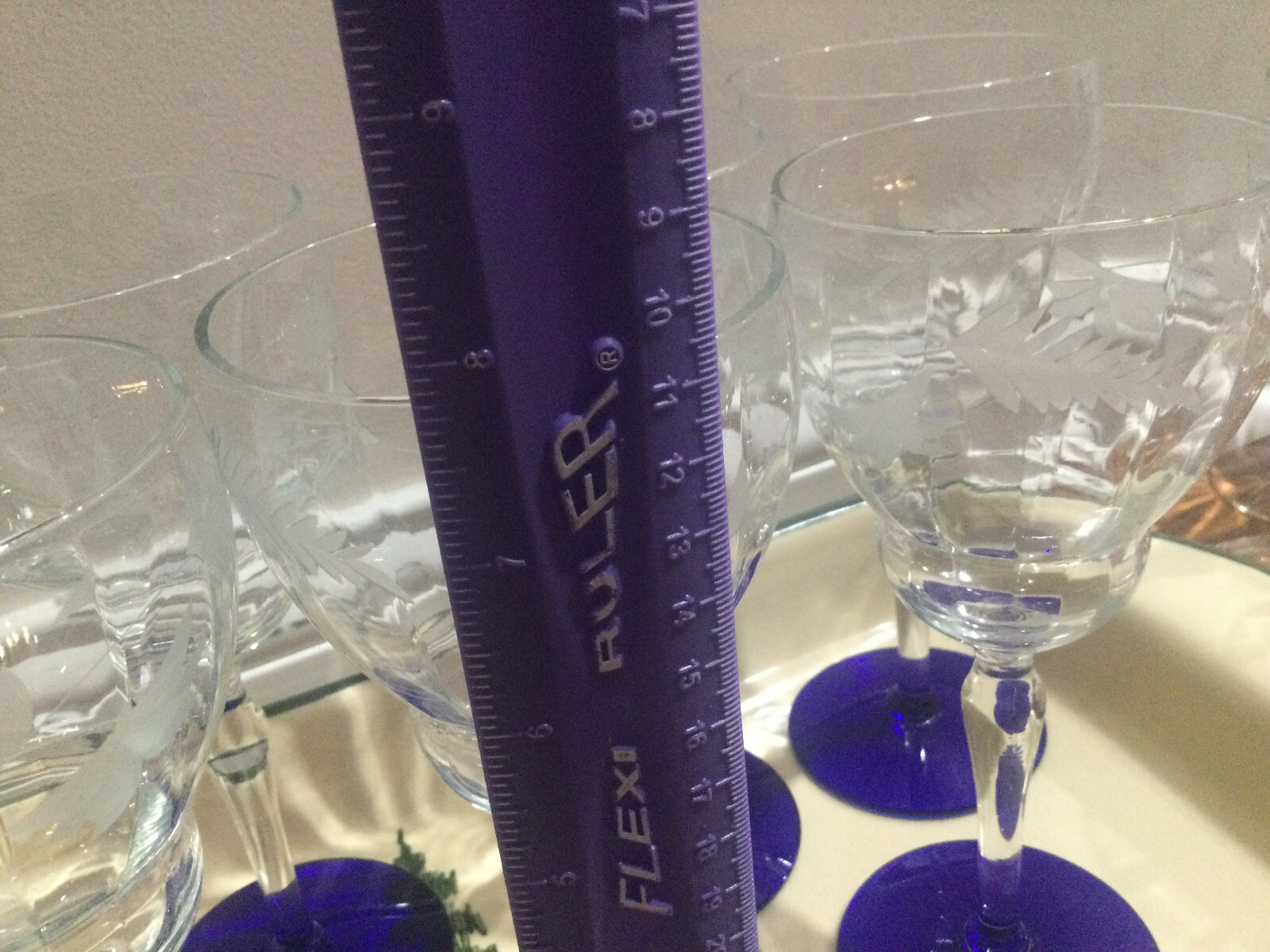 SET OF 12- WESTON Depression Glass OPTIC COBALT BLUE Foot Water Goblets ...