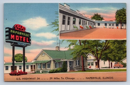 Vintage Postcard Naperville IL Motel Illinois AAA Highway 34 Chicago ...