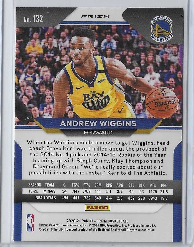 2020-21 Panini Prizm Andrew Wiggins Red White & Blue Prizm Card #132 ...