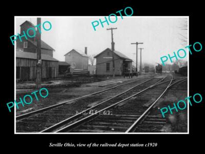 OLD POSTCARD SIZE PHOTO OF SEVILLE OHIO THE RAILROAD DEPOT STATION ...