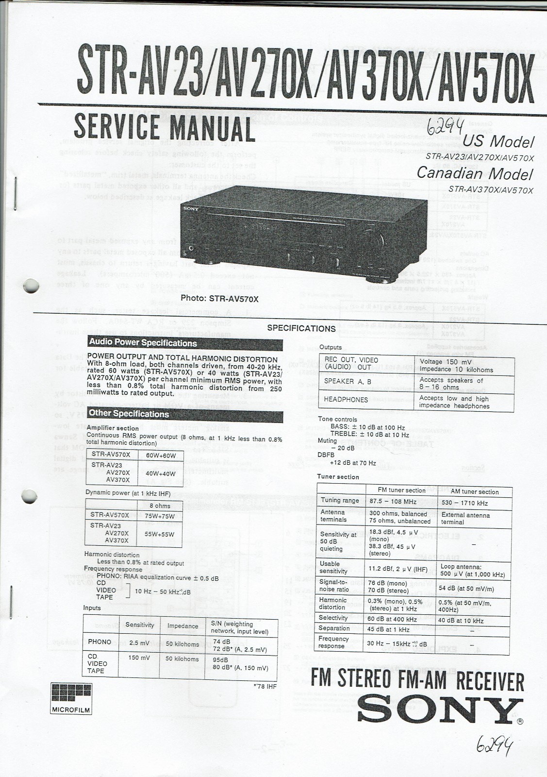 Sony Original Service Manual für STR-AV 23 / 270X / 370X / 570X | eBay.de
