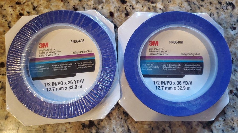 Lot of 2 3M Blue Automotive Blue Vinyl Paint Tape 471+, 1/2 in x 36 yd ...