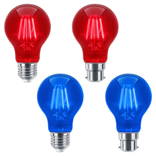 Vintage 6W LED GLS Light Bulb RED BLUE Antique Style A60 Coloured Lamp ...