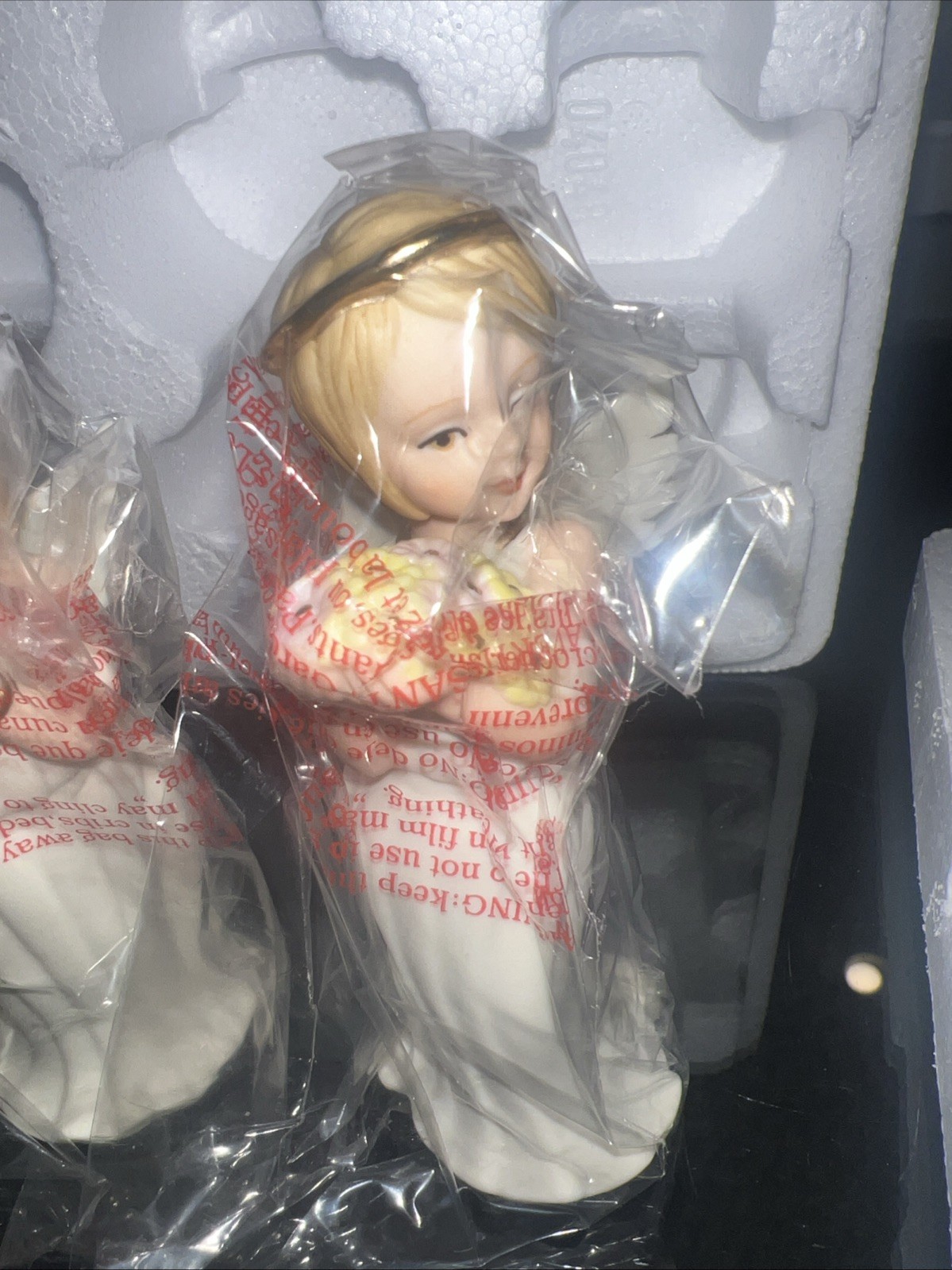 VTG NIB Set of 3 Porcelain Mini Guardian Angel Figurines Gold Halo 4.5 ...