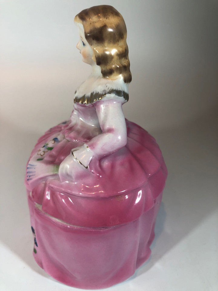 VINTAGE POWDER JAR VICTORIAN LADY HALF DOLL ART DECO GIRL PORCELAIN ...