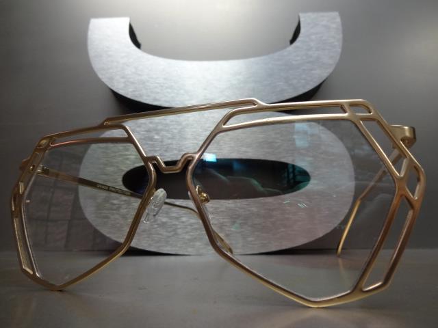 New OVERSIZE VINTAGE RETRO Style Clear Lens EYE GLASSES Hexagon Gold ...