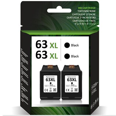 2 Pack #63XL XXL Black Ink Cartridges For HP Envy 4520 4525 Officejet ...