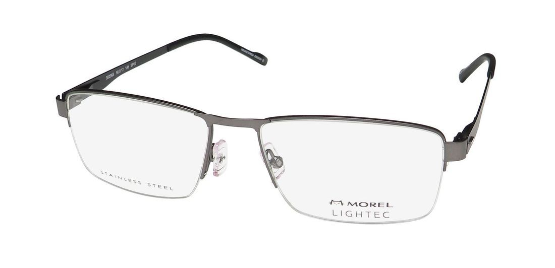 NEW LIGHTEC 30296S EYEWEAR 56-17-145 RECTANGULAR HALF-RIM GRAY MENS ...