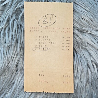 RARE Vintage 1977 McDonald's Restaurant Fast Food Chain Store Receipt ...