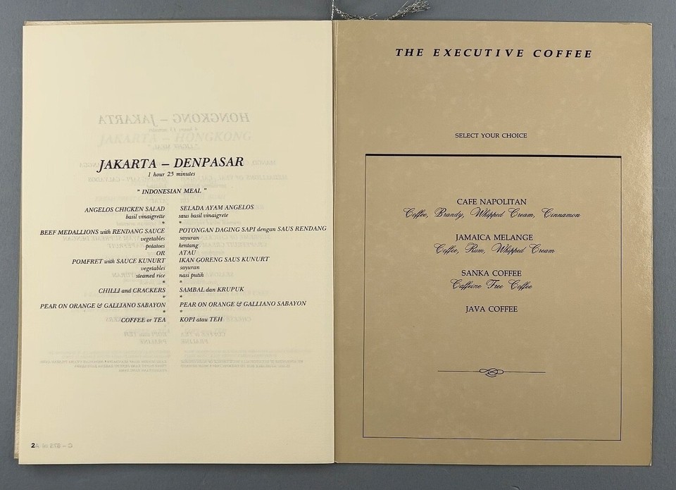 GARUDA INDONESIA EXECUTIVE CLASS DENPASAR JAKARTA HONG KONG VINTAGE ...